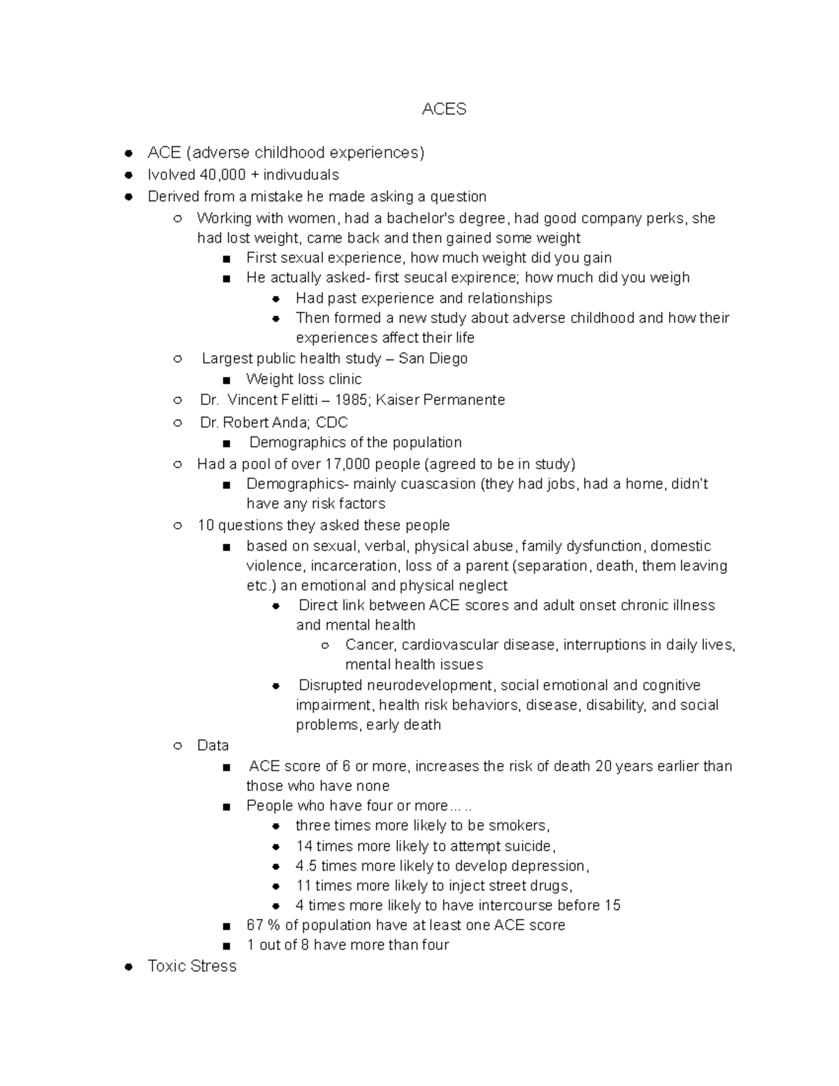 ACES - ACES notes - ACES ACE (adverse childhood experiences) Ivolved ...