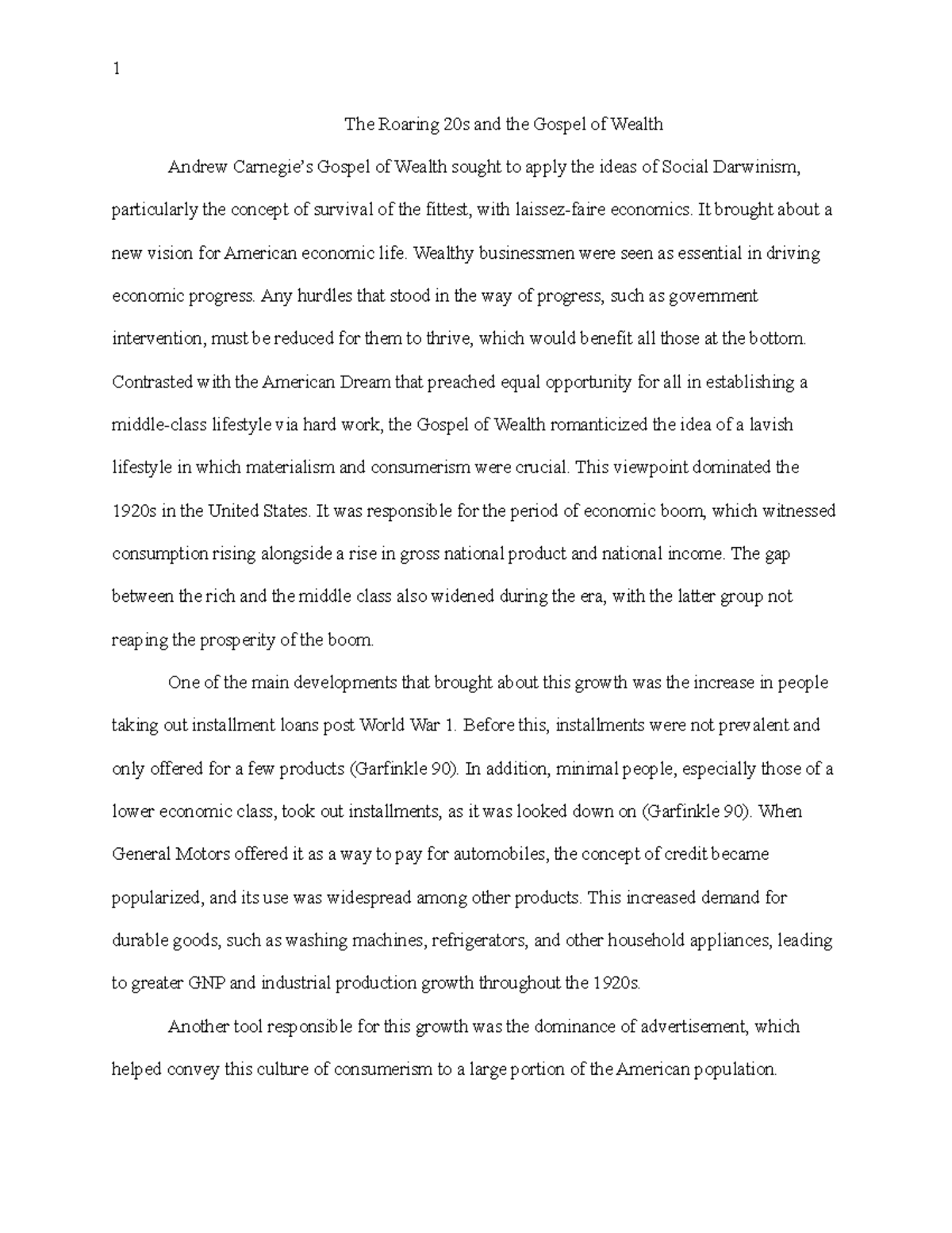 ECO 317 - Essay on 1920s American economic history - 1 The Roaring 20s ...
