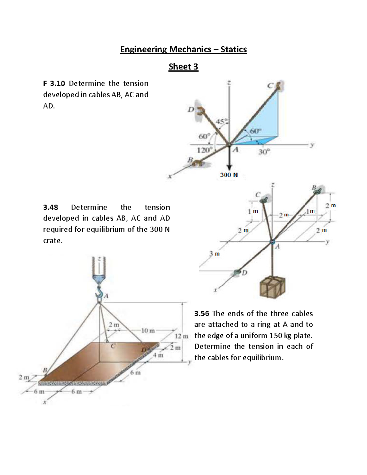 Sheet 3 - equilibrum and dot product - Engineering Mechanics – Statics ...