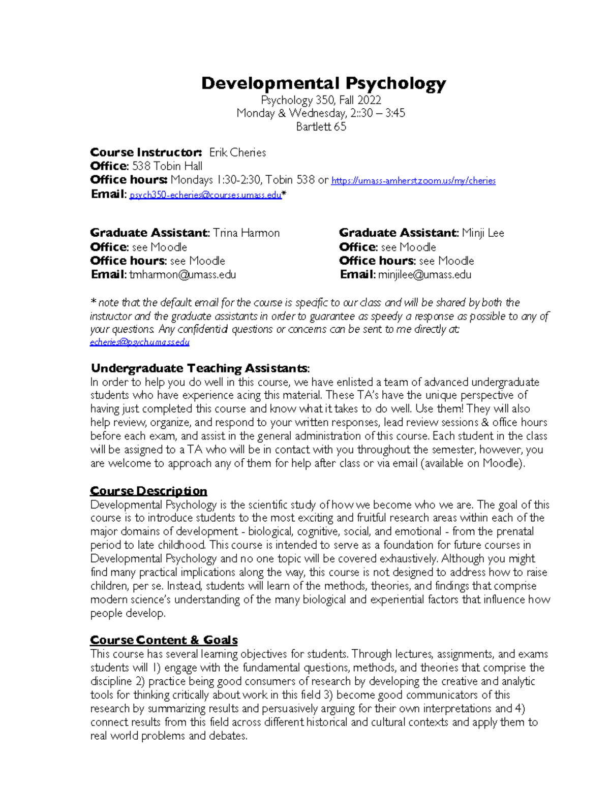 Syllabus-350-Fall 2022 - Developmental Psychology Psychology 350, Fall ...