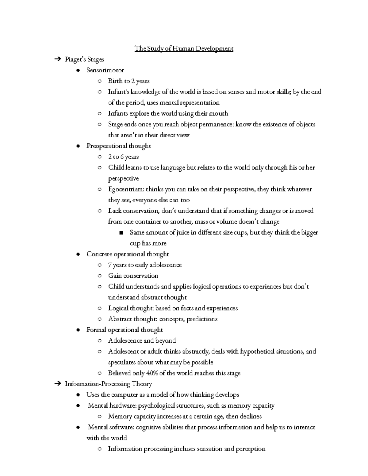 Chapter 1 - Human Development - The Study of Human Development Piaget’s ...