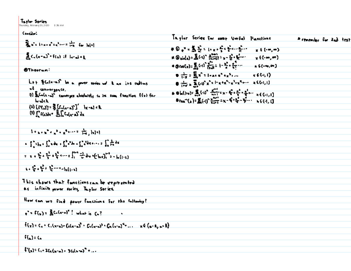 Taylor Series - Calculus 3 with Dr. Bu - Important to consider notes ...