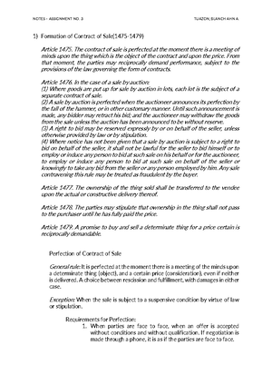 Notes 4 LAW - EFFECTS OF THE CONTRACT WHEN THE THING SOLD HAS BEEN LOST ...