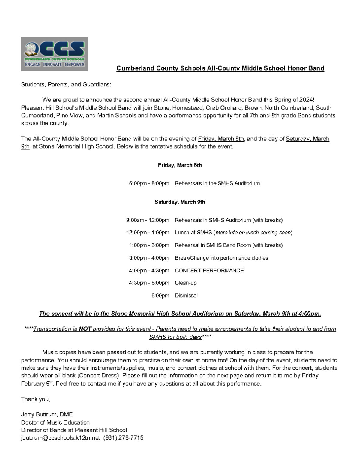 All County Honor Band Permission Form - Cumberland County Schools All ...