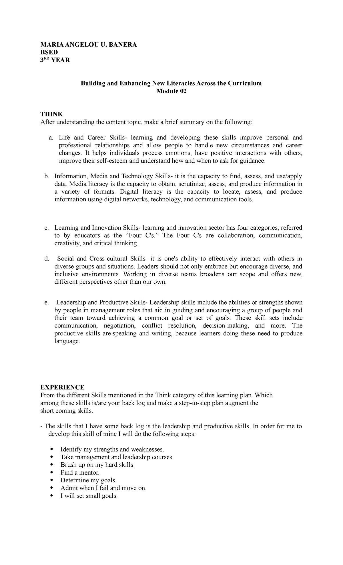 Educ 9 Educ 10 SDL 02 - MODULE - MARIA ANGELOU U. BANERA BSED 3 RD YEAR ...