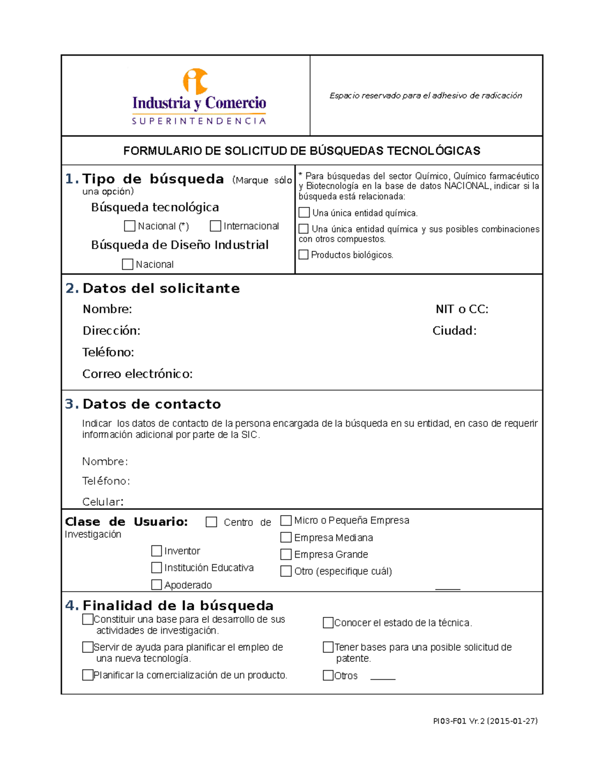 PI03-F01 26-10-2016 - hfggg - Espacio reservado para el adhesivo de ...