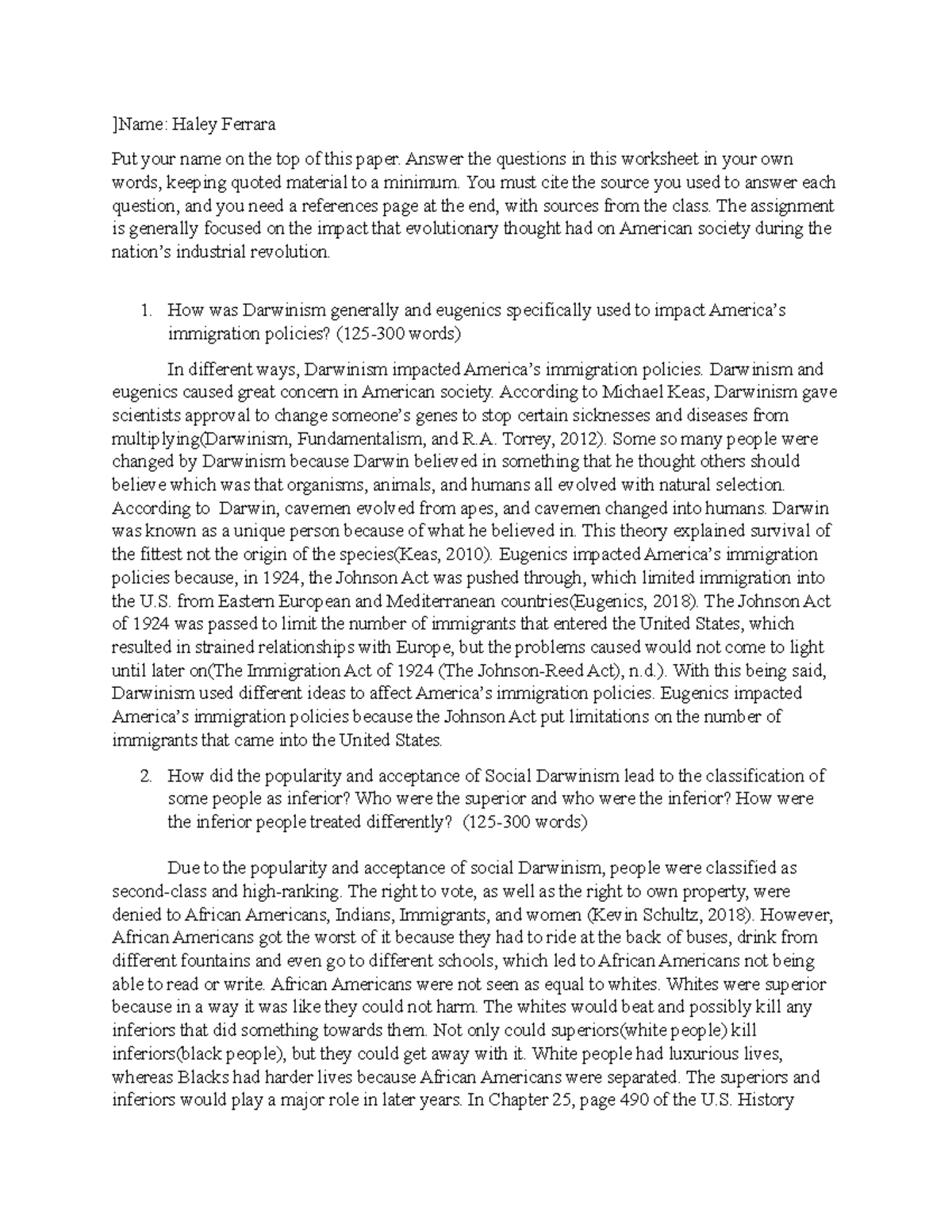 HIS-144-RS-Darwinism and American Society Worksheet - ]Name: Haley ...