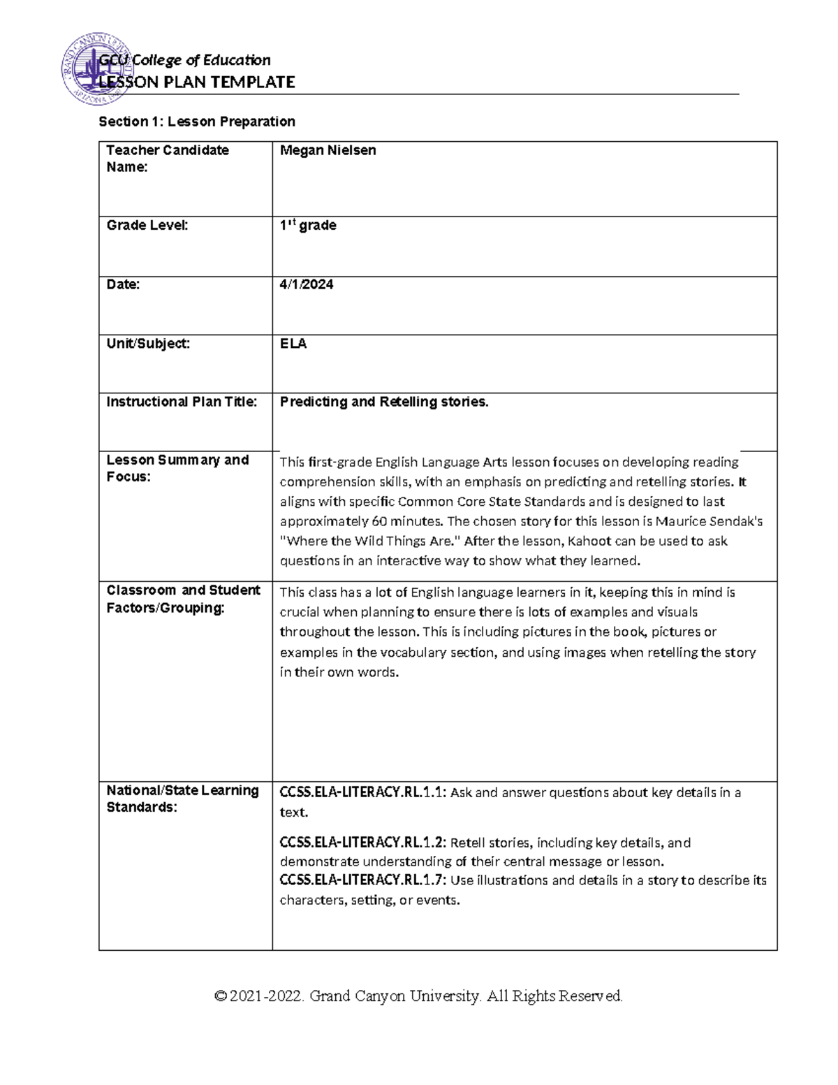Lesson plan topic 6 - LESSON PLAN TEMPLATE Section 1: Lesson ...