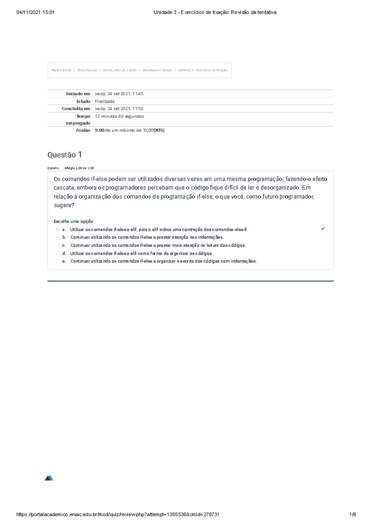 Unidade 3 - Exercícios de fixação Python - Página inicial /Meus Cursos ...