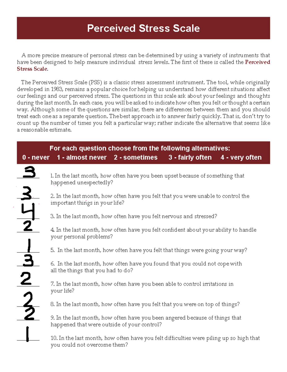 Percieved Stress Scale - The first of these is called the Perceived ...