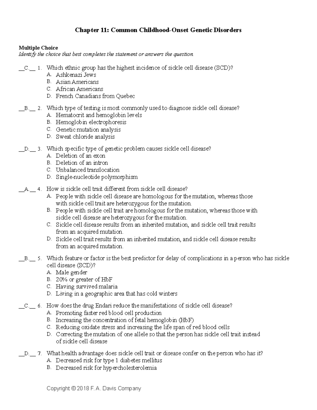 Common Childhood-Onset Genetic Disorders - Practice Questions - CH11 ...