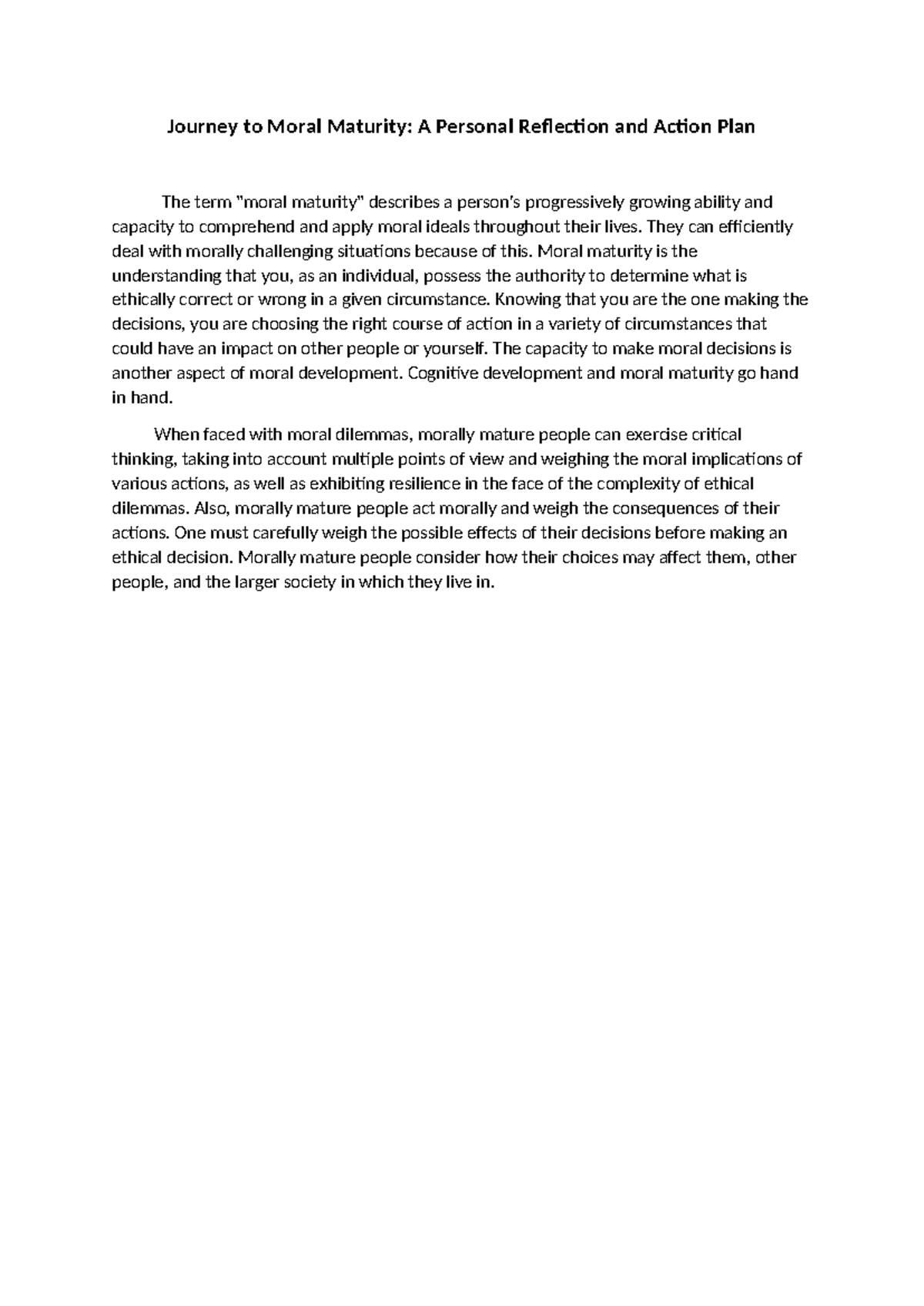 Ethics - Journey to Moral Maturity: A Personal Reflection and Action ...