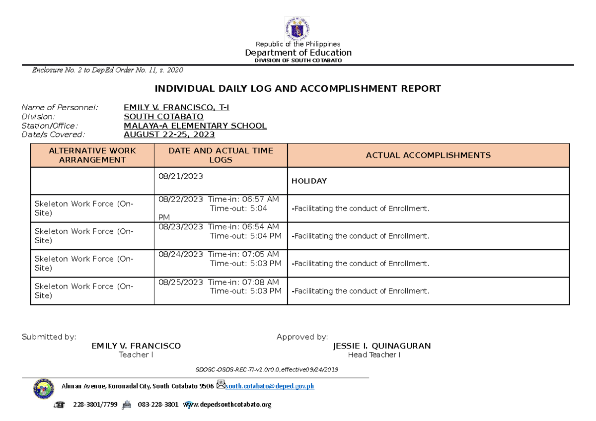 Malaya-A ES Balte-Accomplishment-Report-Template - Republic of the ...