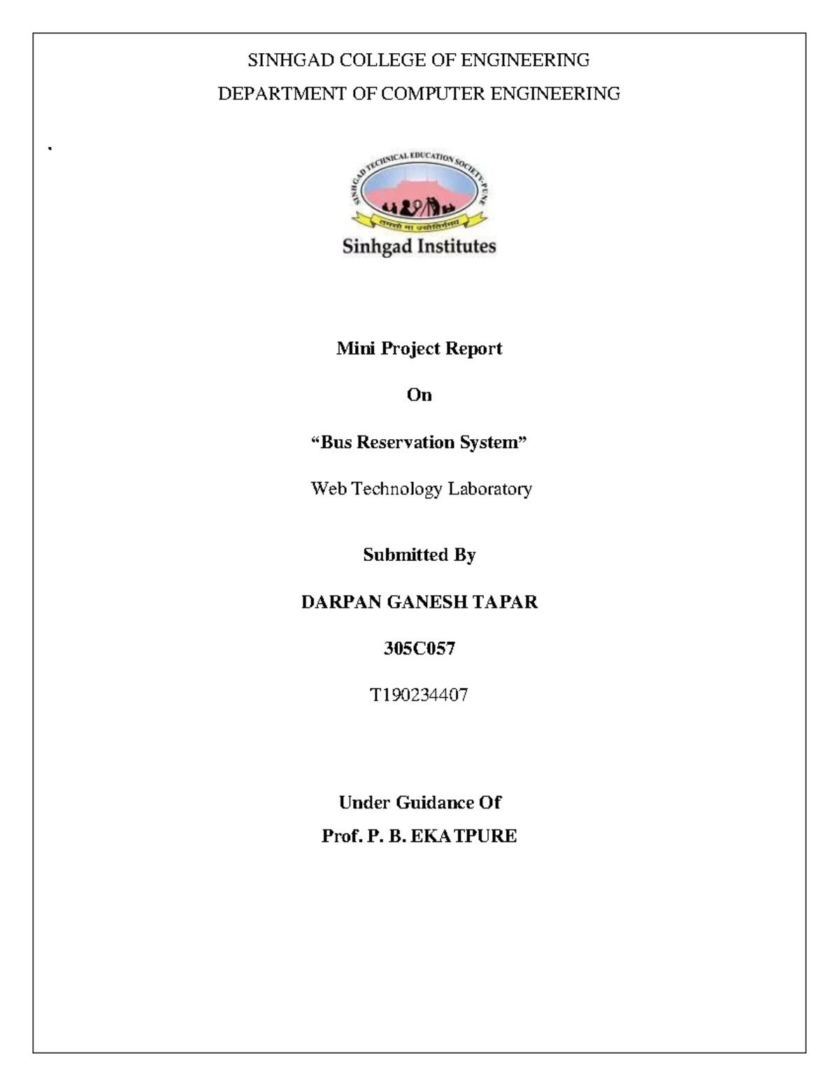 Web technology Project - SINHGAD COLLEGE OF ENGINEERING DEPARTMENT OF COMPUTER ENGINEERING Mini ...