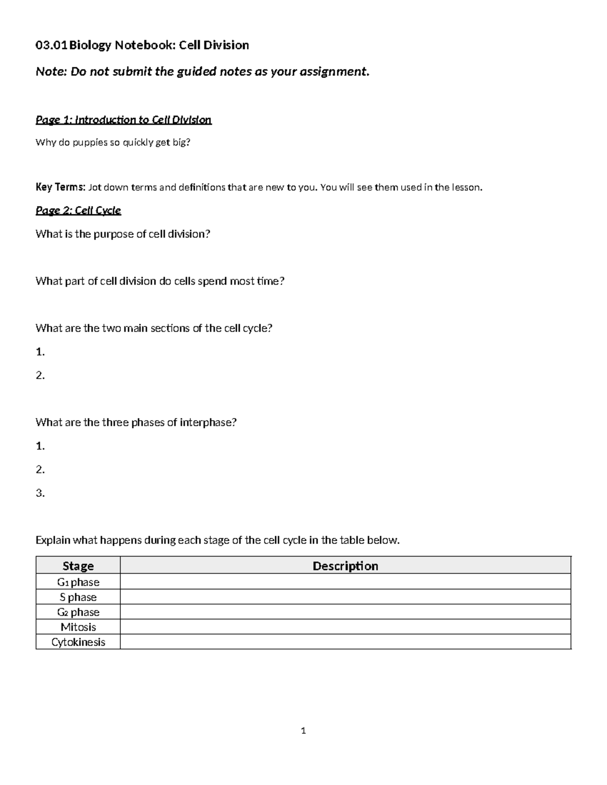 03 01 cell division - an assignment for class - 03 Biology Notebook ...