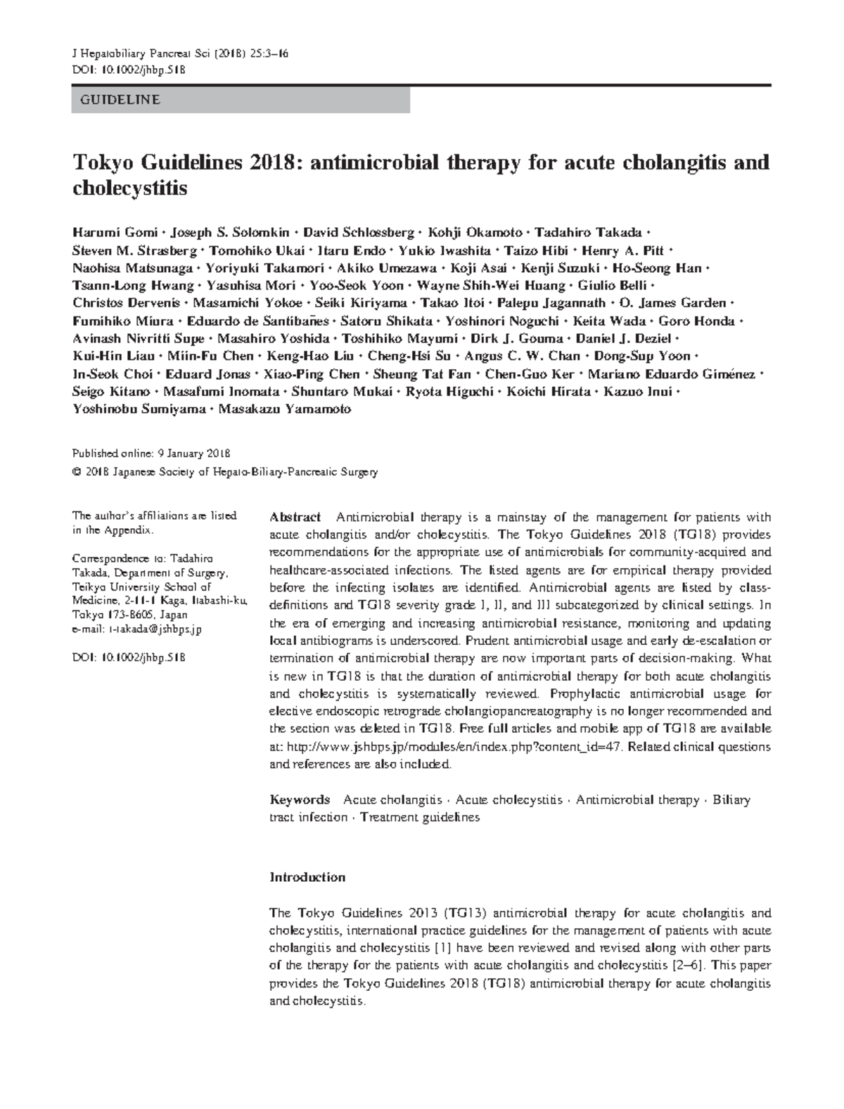 Acute Cholangitis and Cholecystitis. Antimicrobial Therapy. TG 18 - J ...
