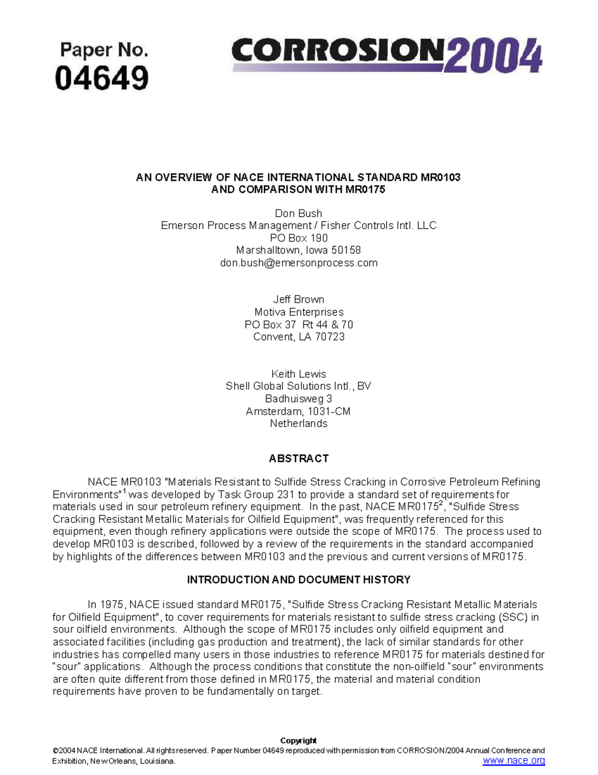 An Overview Of NACE MR0103 With NACE MR0175 By Emerson Process ...