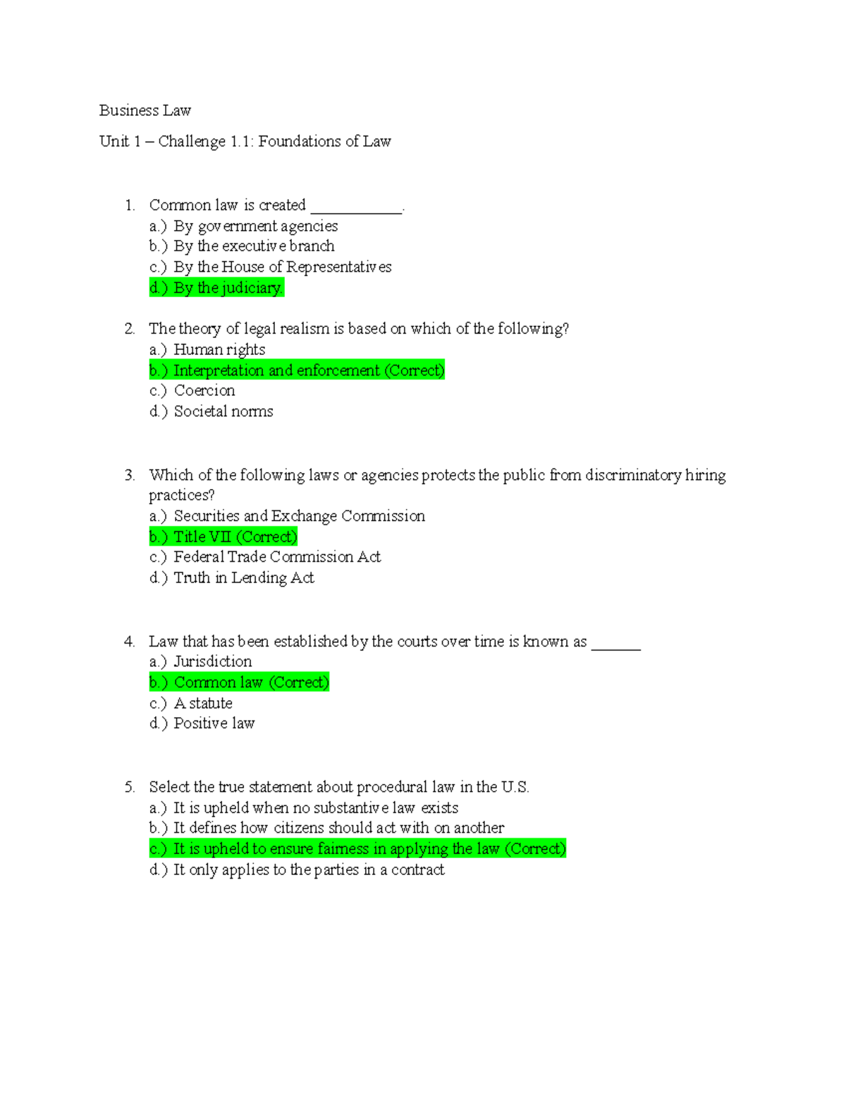 Business Law Unit 1 Challenge 1.1 Foundations of Law - Business Law ...
