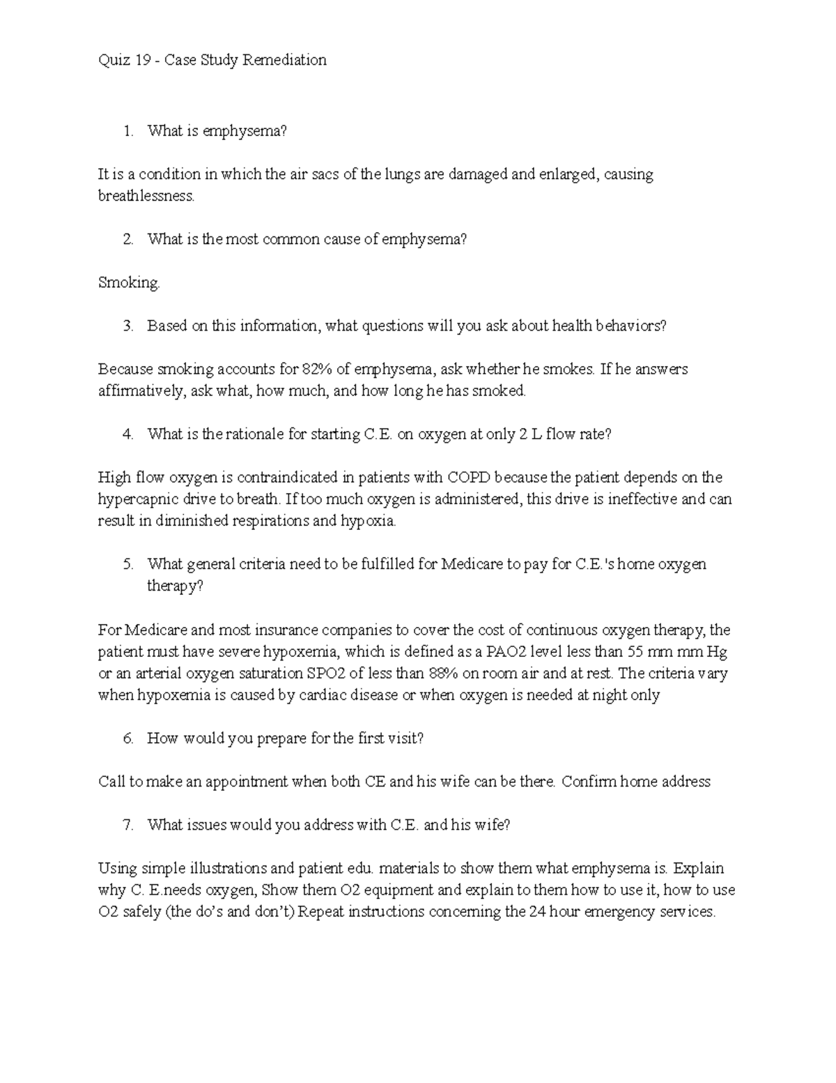 Quiz 19 remediation case study - Quiz 19 - Case Study Remediation 1 ...