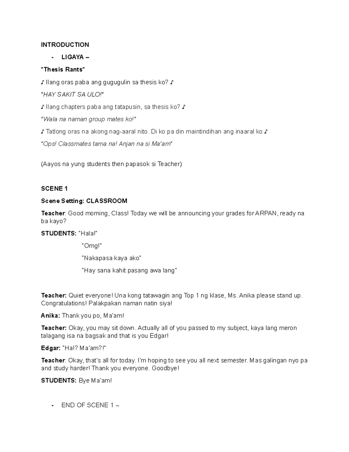 Script-Sarswela - Maganda - INTRODUCTION - LIGAYA – Thesis Rants ...