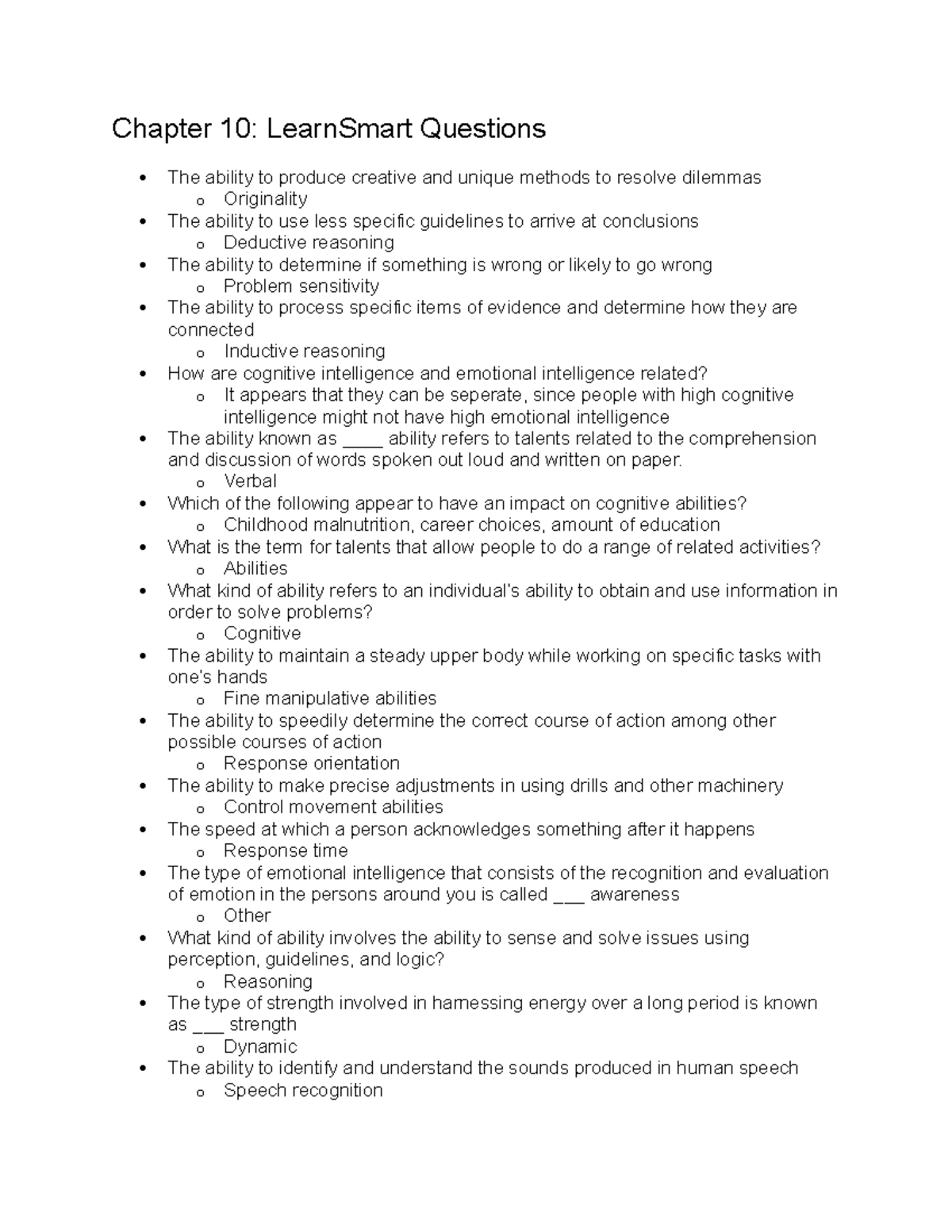 Chapter 10: LearnSmart Questions on Cognitive and Emotional Abilities ...