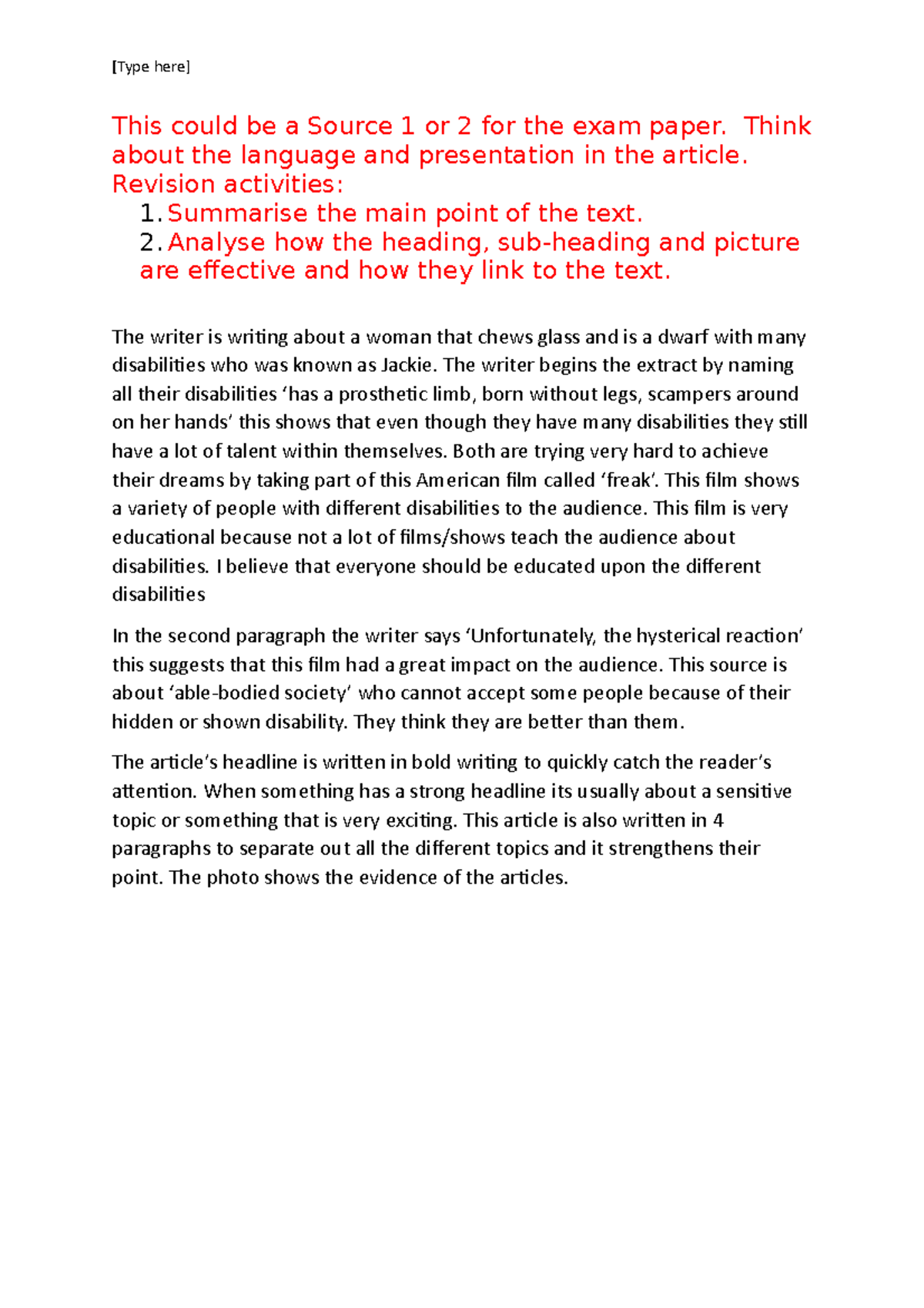 P2 Q4 - [Type here] This could be a Source 1 or 2 for the exam paper ...