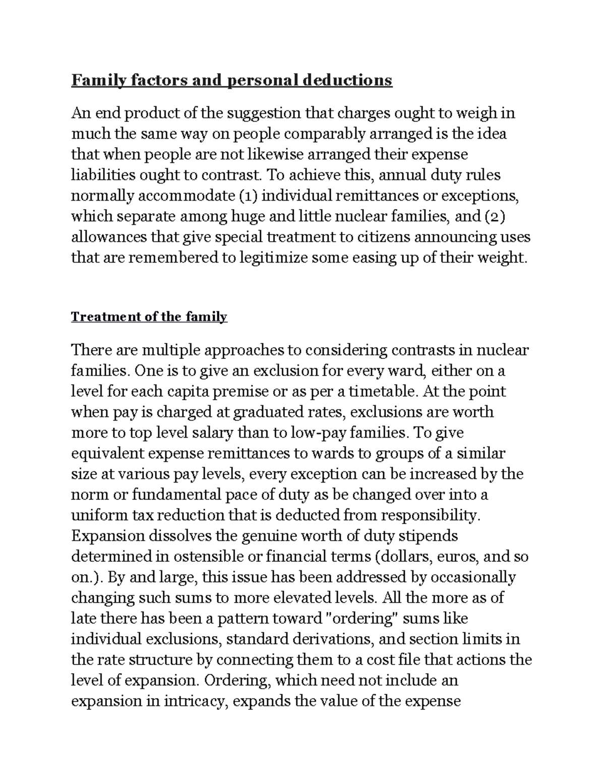 Family factors and personal deductions - To achieve this, annual duty ...