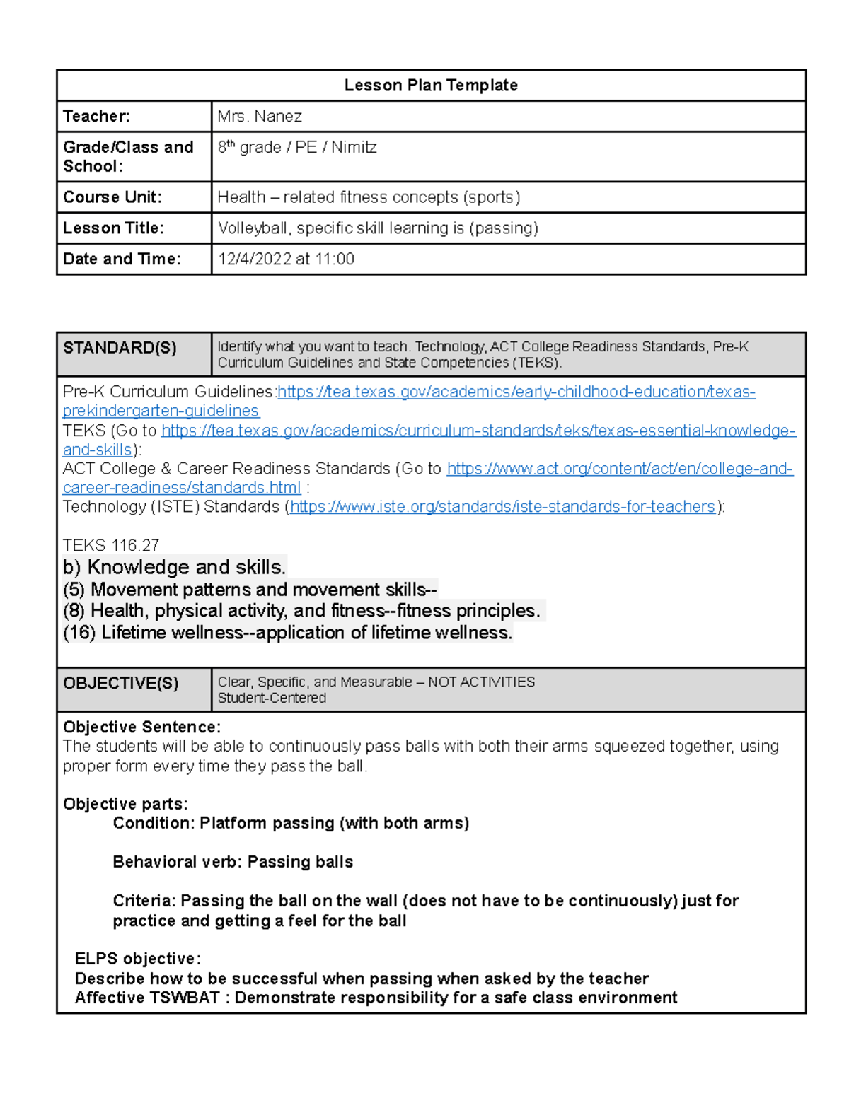 Basic Lesson Plan Gordon - Lesson Plan Template Teacher: Mrs. Nanez ...