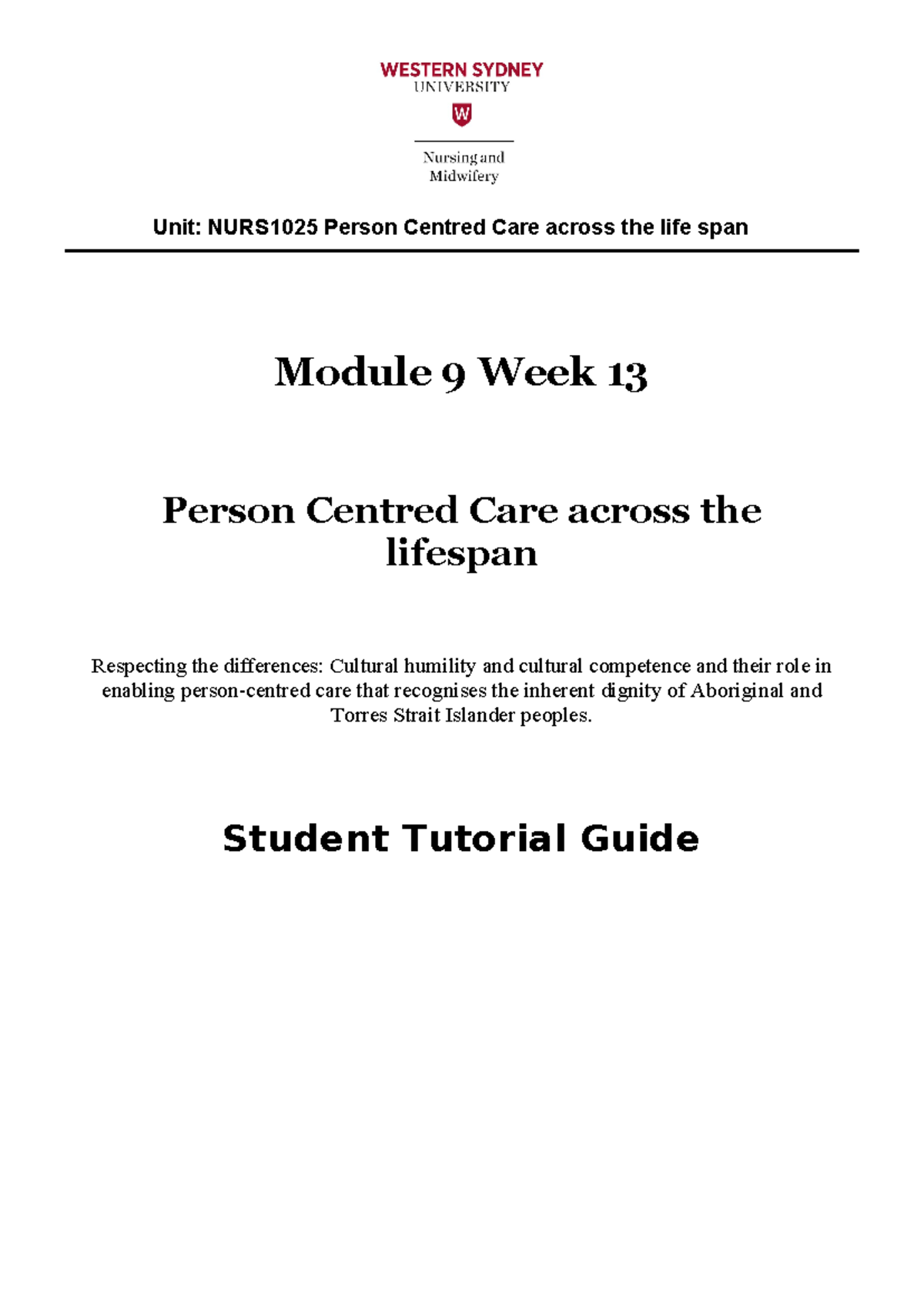 Module 9 Student Tutorial Guide 2023 - Module 9 Week 13 Person Centred ...