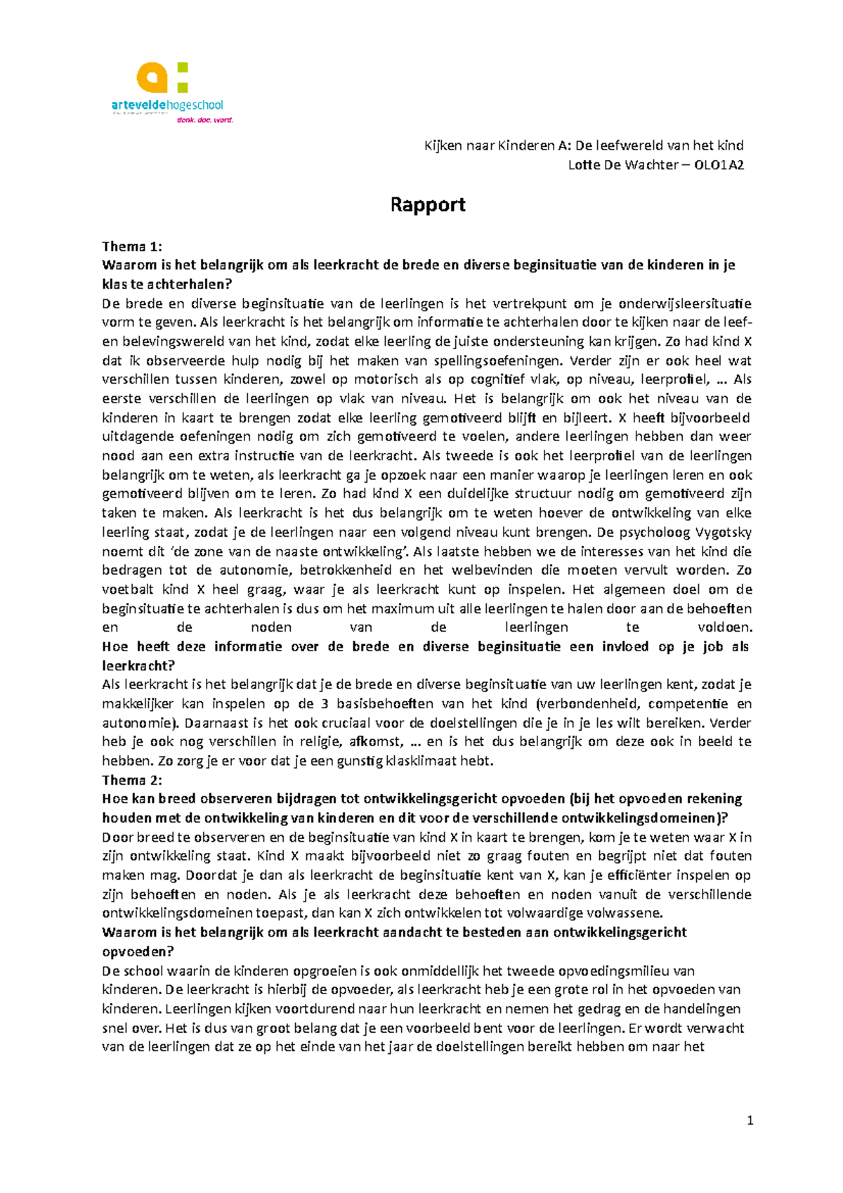 Rapport werkstuk - Kijken naar Kinderen A: De leefwereld van het kind ...