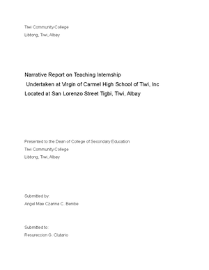 Teaching Internship learning Activity Sheet Sample for BSED and BEED - English Name: - Studocu