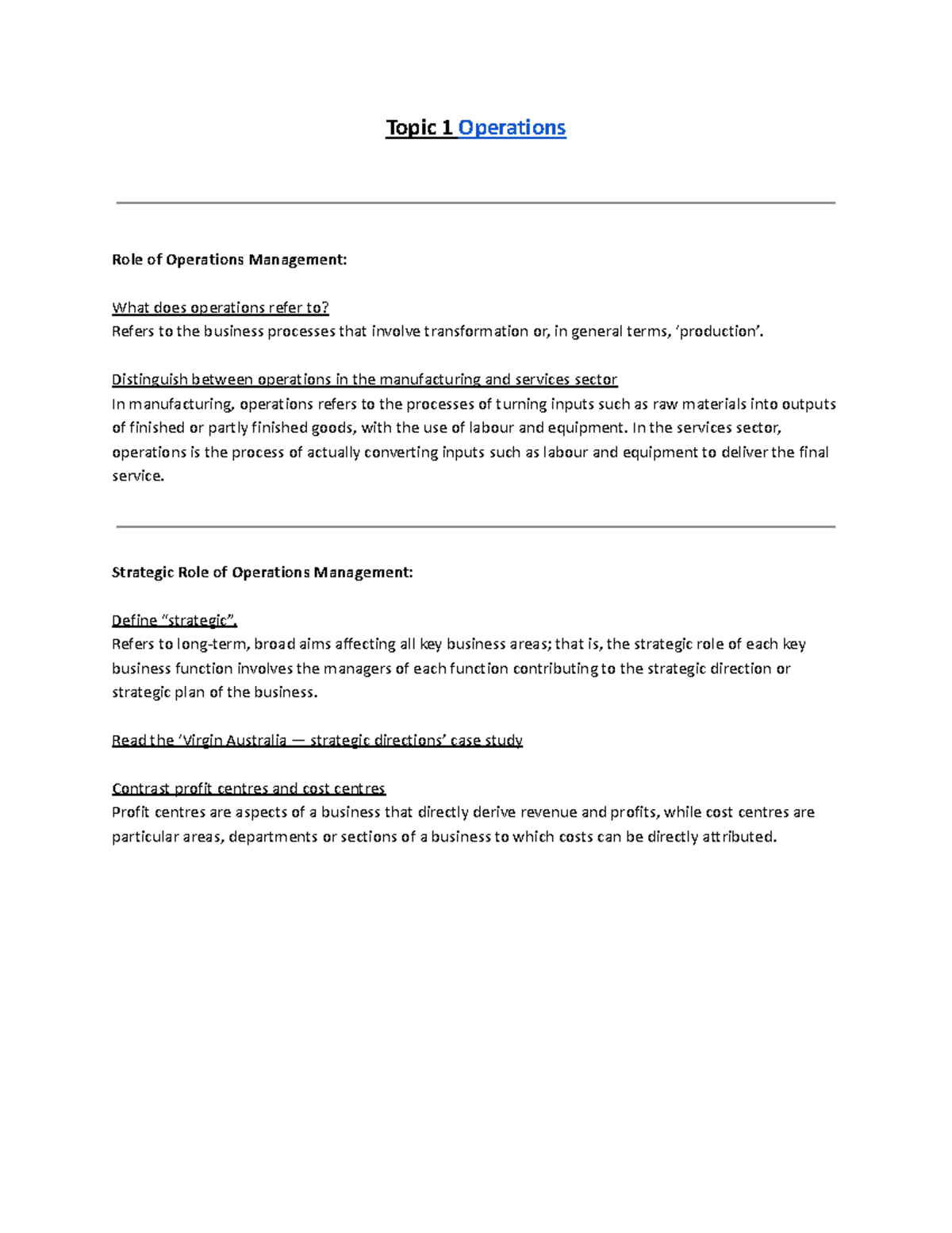 Business Studies 10.1 Operations - Topic 1 Operations Role of ...