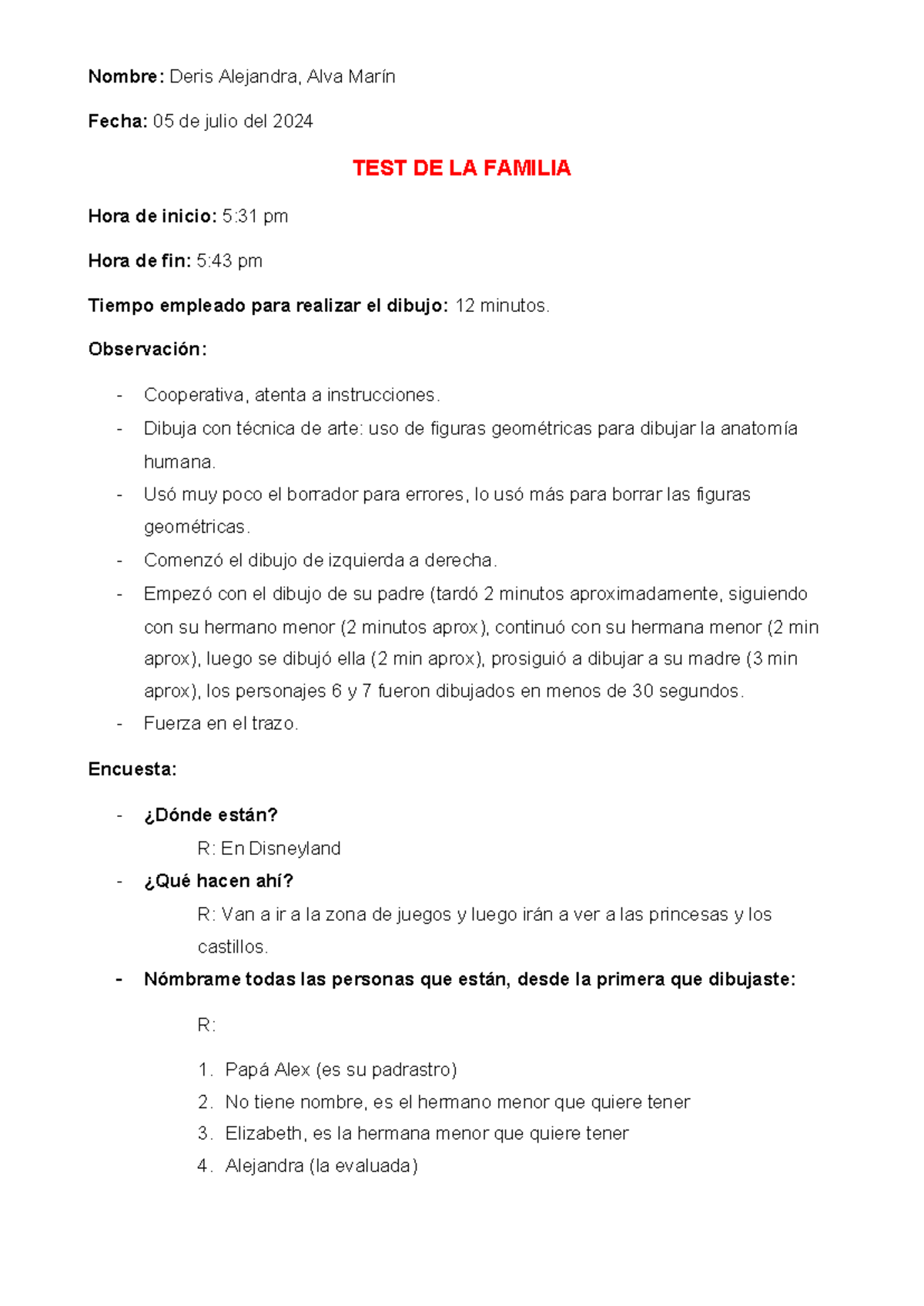 RESULTADOS TEST DE LA FAMILA DE CORMAN - Nombre: Deris Alejandra, Alva ...