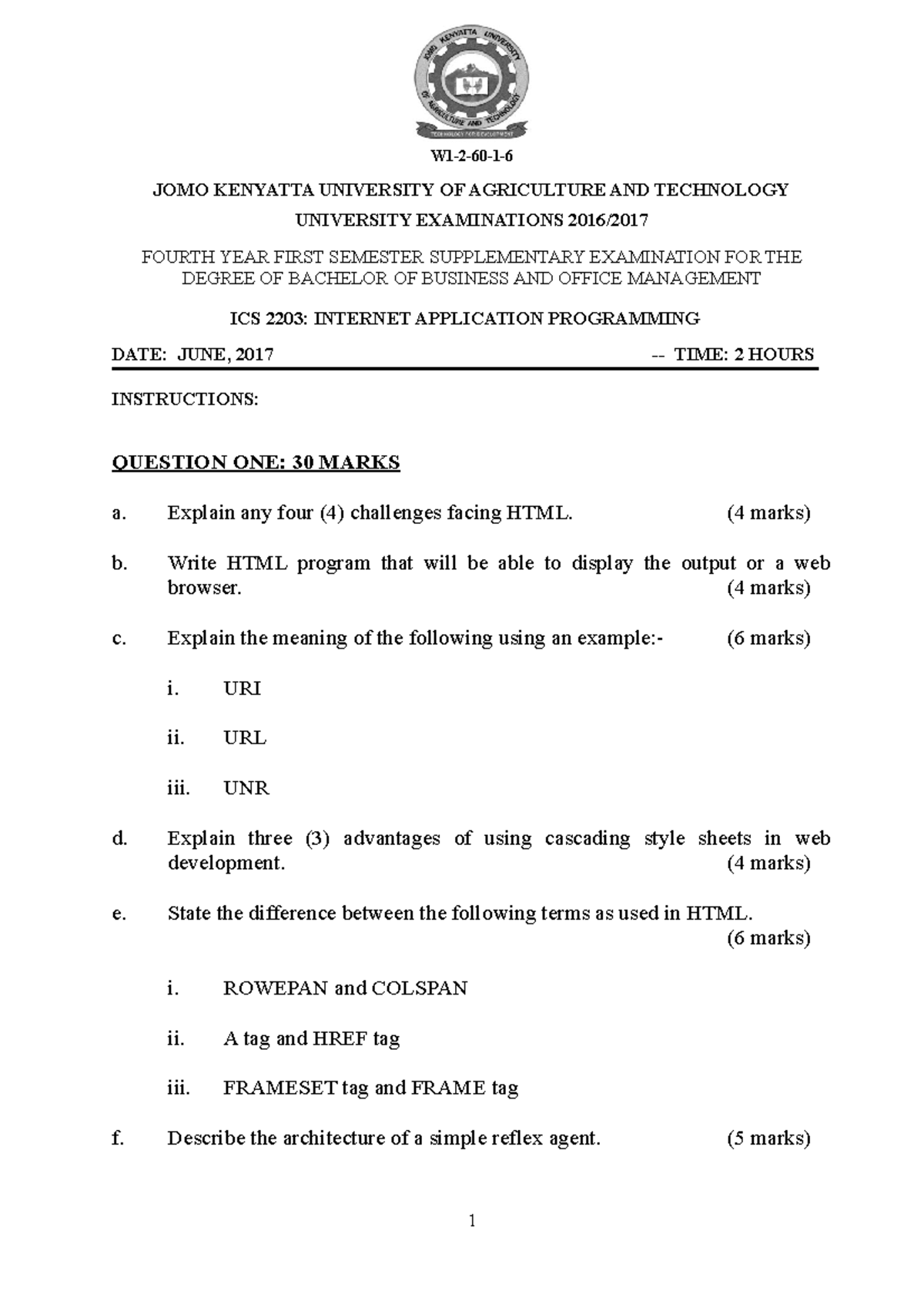 ICS 2203 Internet Application Programming - W1-2-60-1- JOMO KENYATTA UNIVERSITY OF AGRICULTURE ...