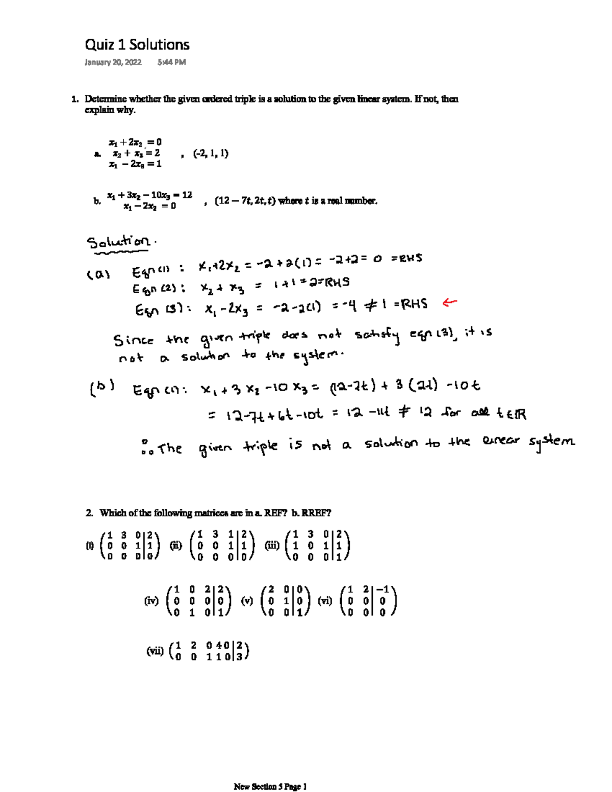 Quiz 1 Solutions answer - Math 120 - Studocu