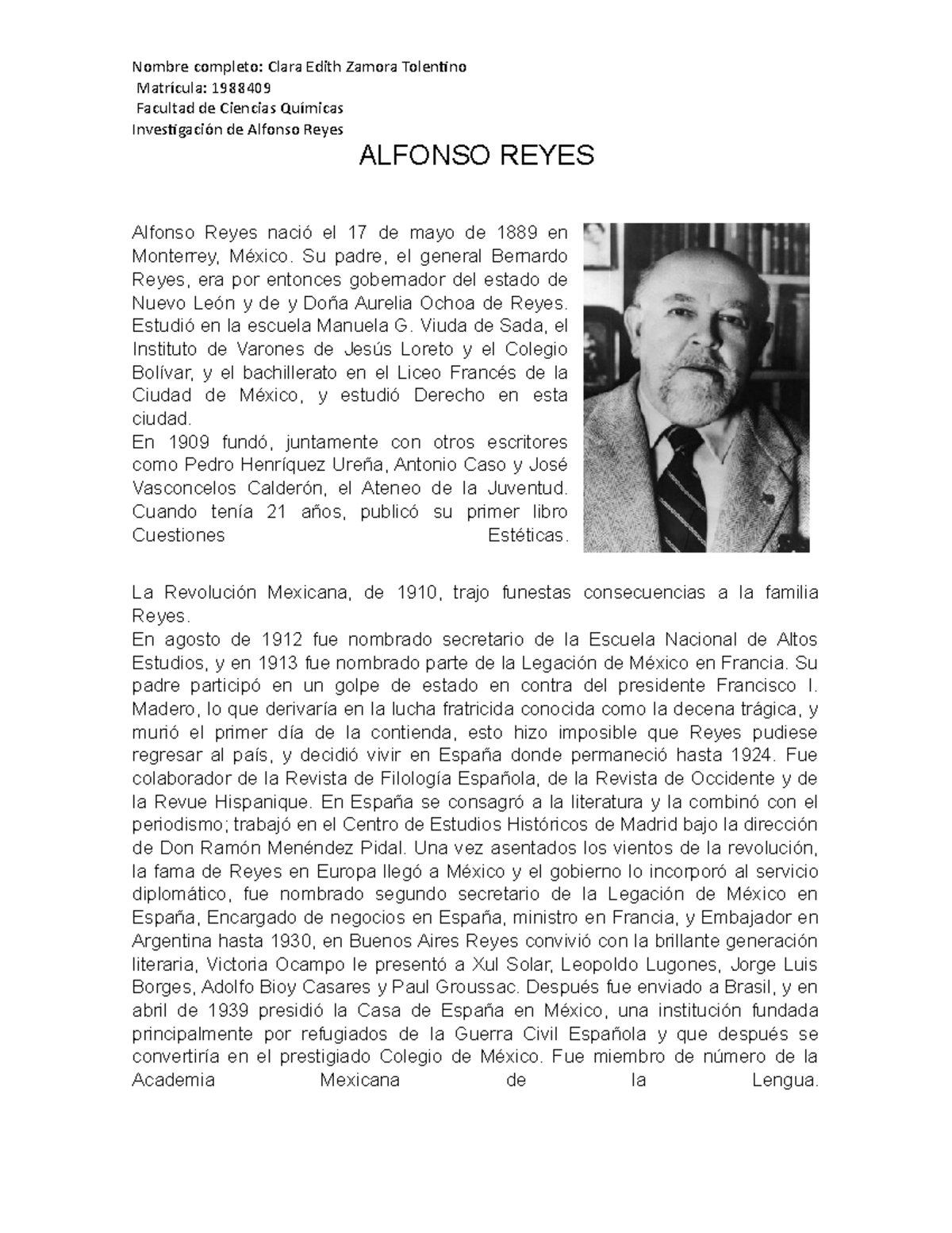 Alfonso Reyes - Nombre completo: Clara Edith Zamora Tolentino Matrícula ...