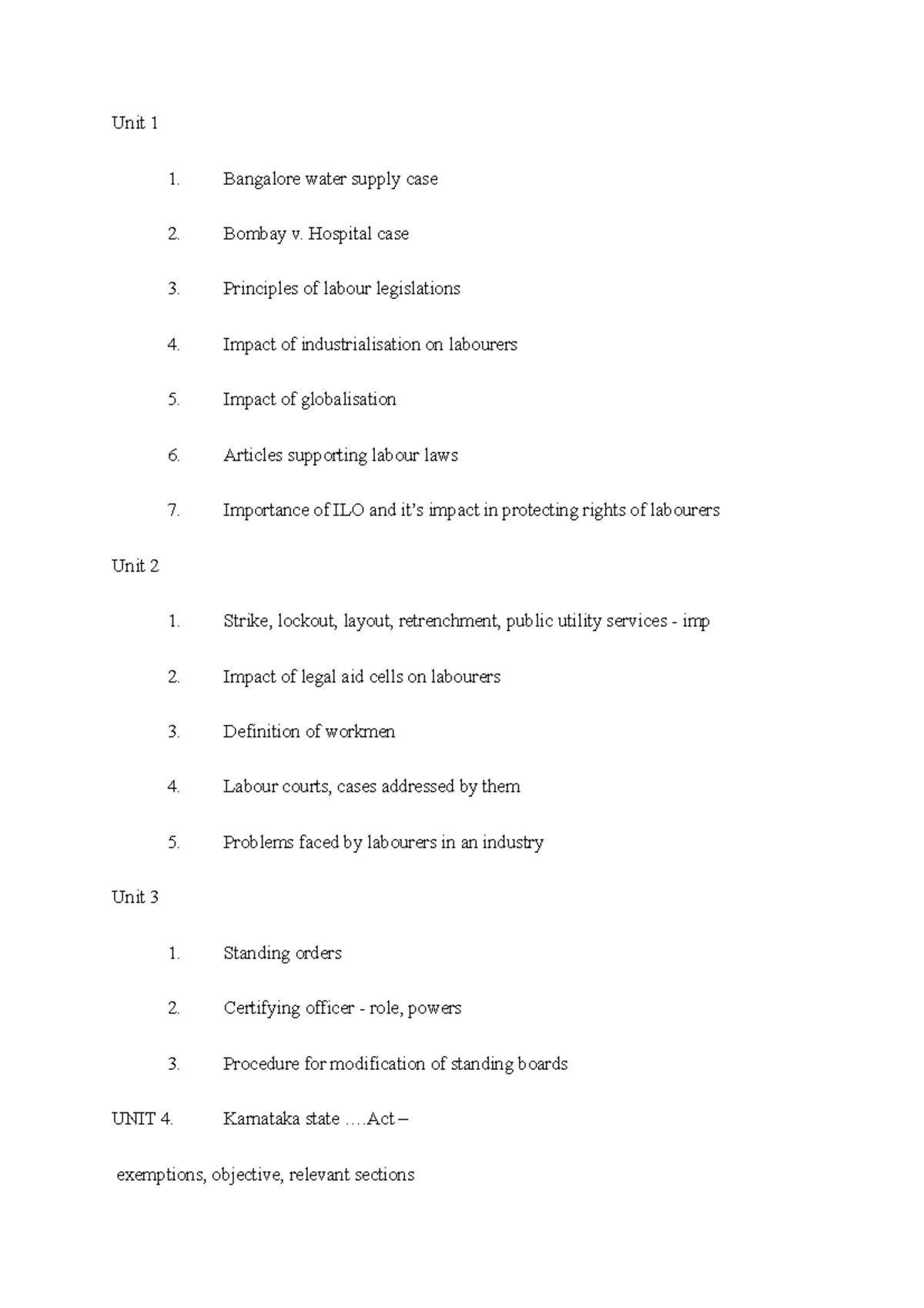 ILO - Course structure of ILO (International Labur organisation) - Unit ...