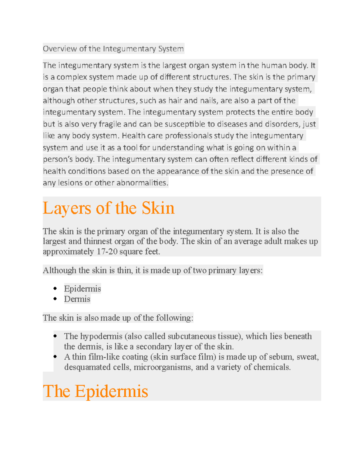 Health alt. Overview of the Integumentary System - Overview of the ...