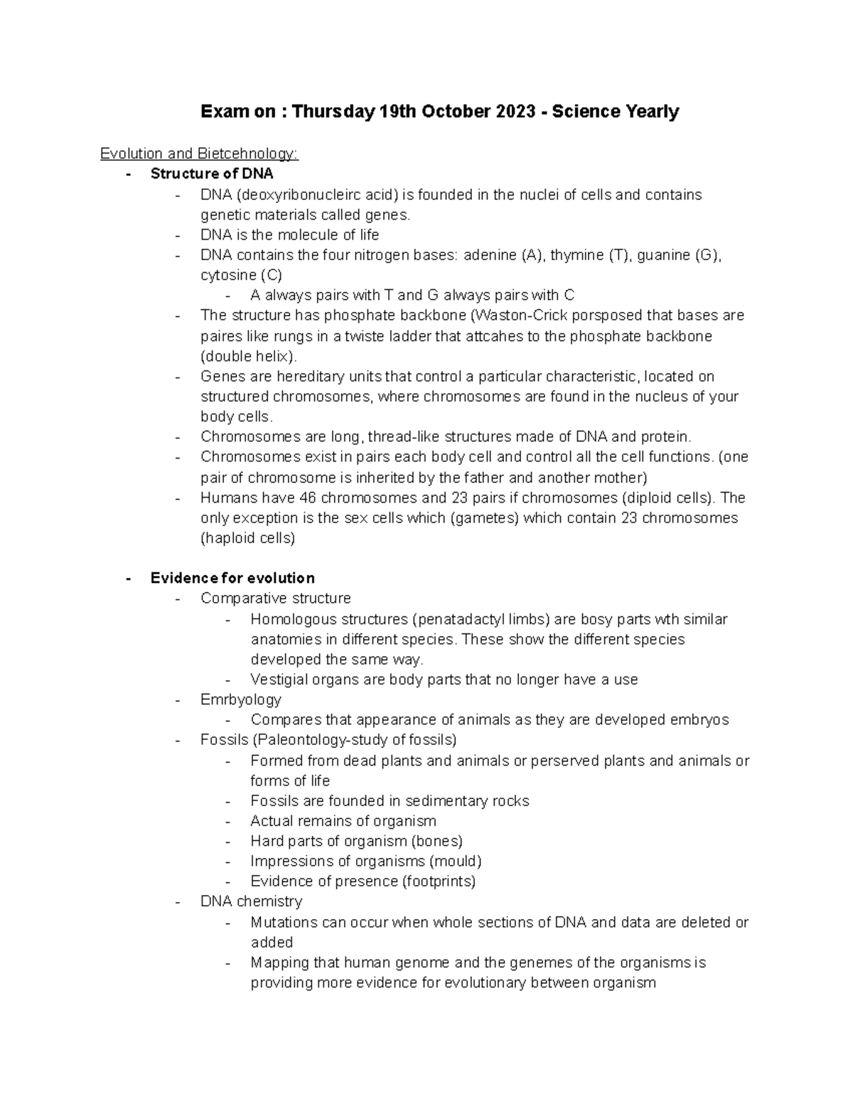Science- y10- yearly examination notes and summaries - Exam on ...