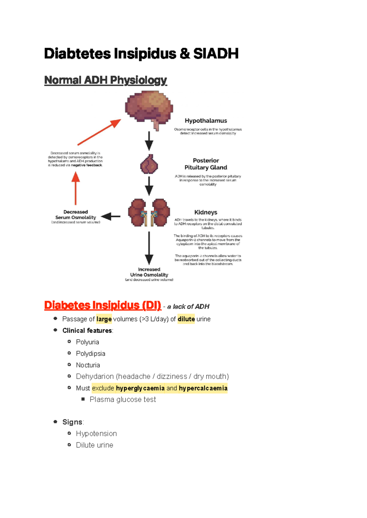 Diabtetes Insipidus and Siadh - D i a b te te s I n s i p i d u s & S I ...