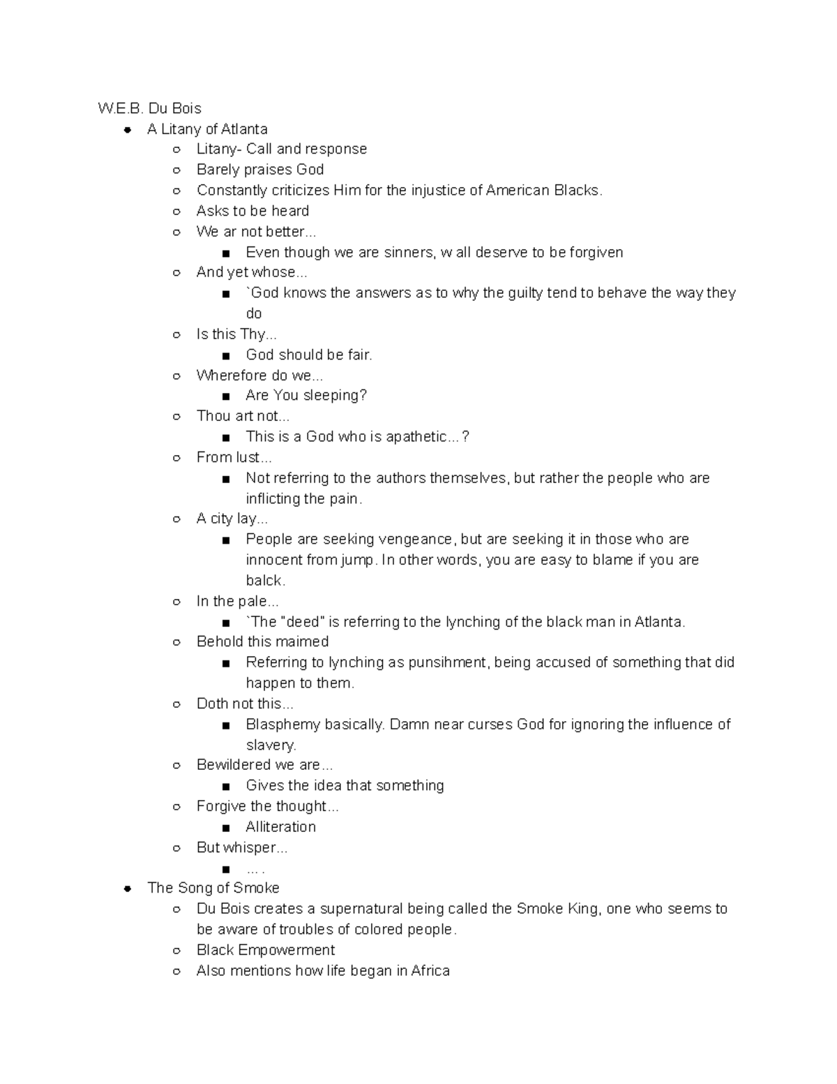 African American Literature Notes 2 - W.E. Du Bois A Litany of Atlanta ...