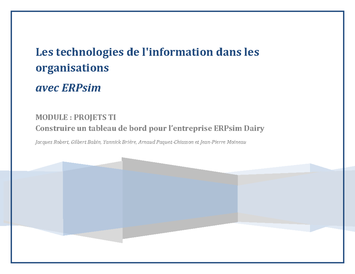 F7C. Tableau de bord pour la simulation ERPsim Dairy - Les technologies ...