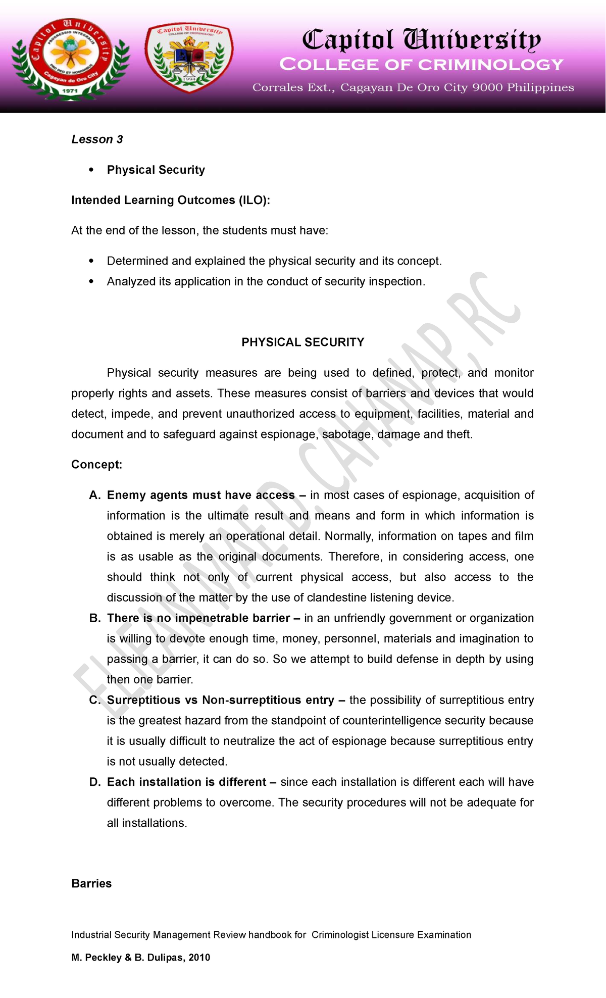 LEA 103 Week 3 - yueuh dhdjd - Lesson 3 Physical Security Intended ...