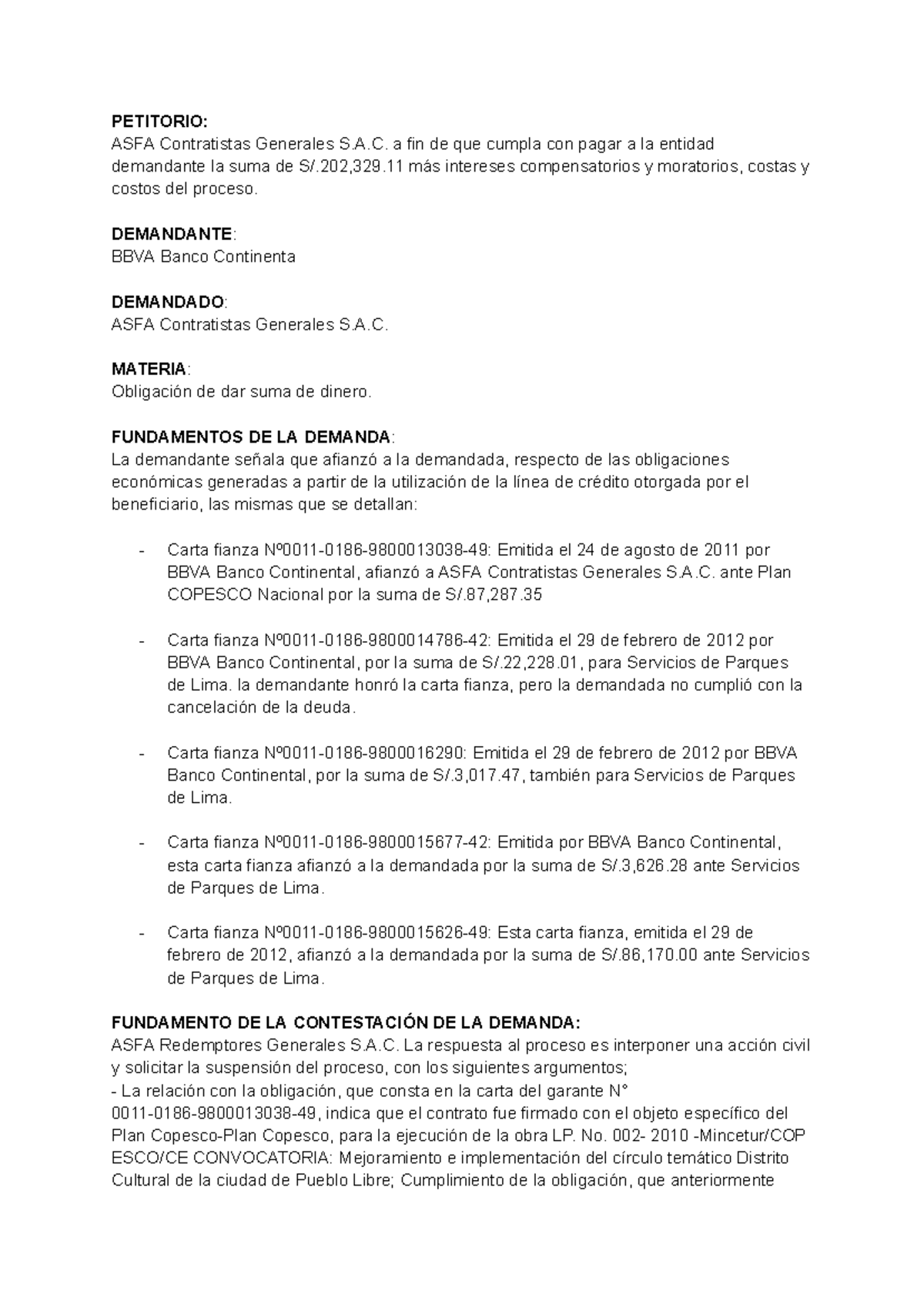 Casación 4962-2017 - PETITORIO: ASFA Contratistas Generales S.A. a fin ...