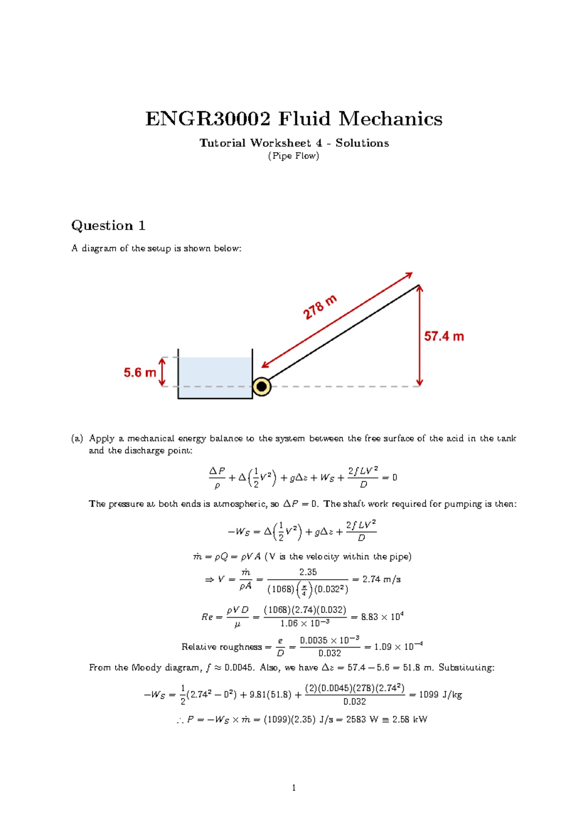 Tutorial 4 Solutions - asdasd - ENGR30002 Fluid Mechanics Tutorial ...