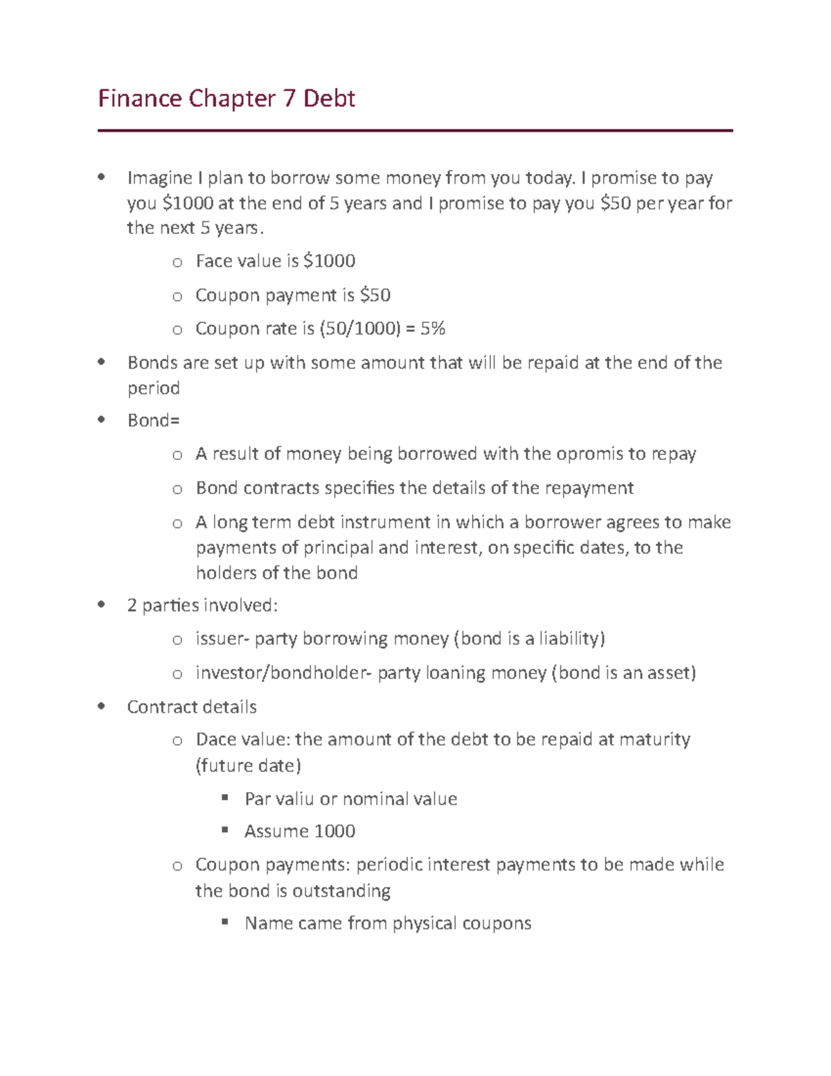 Finance Chapter 7 Debt - Finance Chapter 7 Debt Imagine I plan to ...