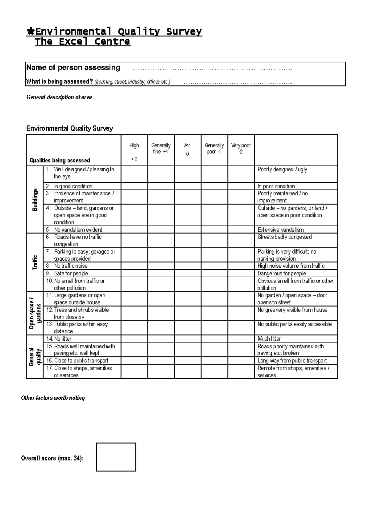 Excellondonenvironmentalqualitysurvey - Environmental Quality Survey ...