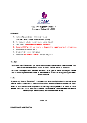 Lab Assignment 1 - Latihan Amali - COMPUTERS AND INFORMATION PROCESSING CSC LAB ASSIGNMENT (10% ...