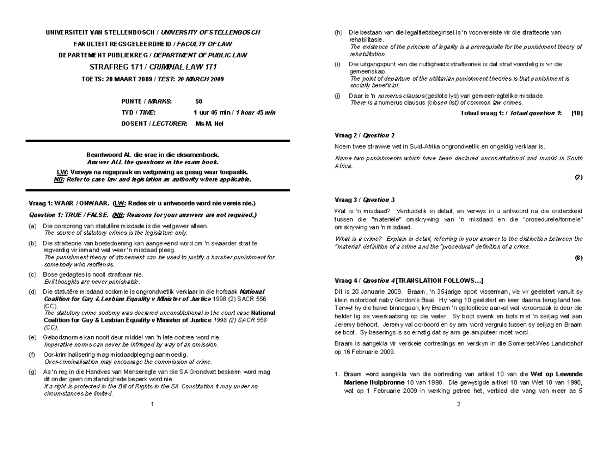 Test March 2009 - This a test example for criminal law 171. - - Studocu
