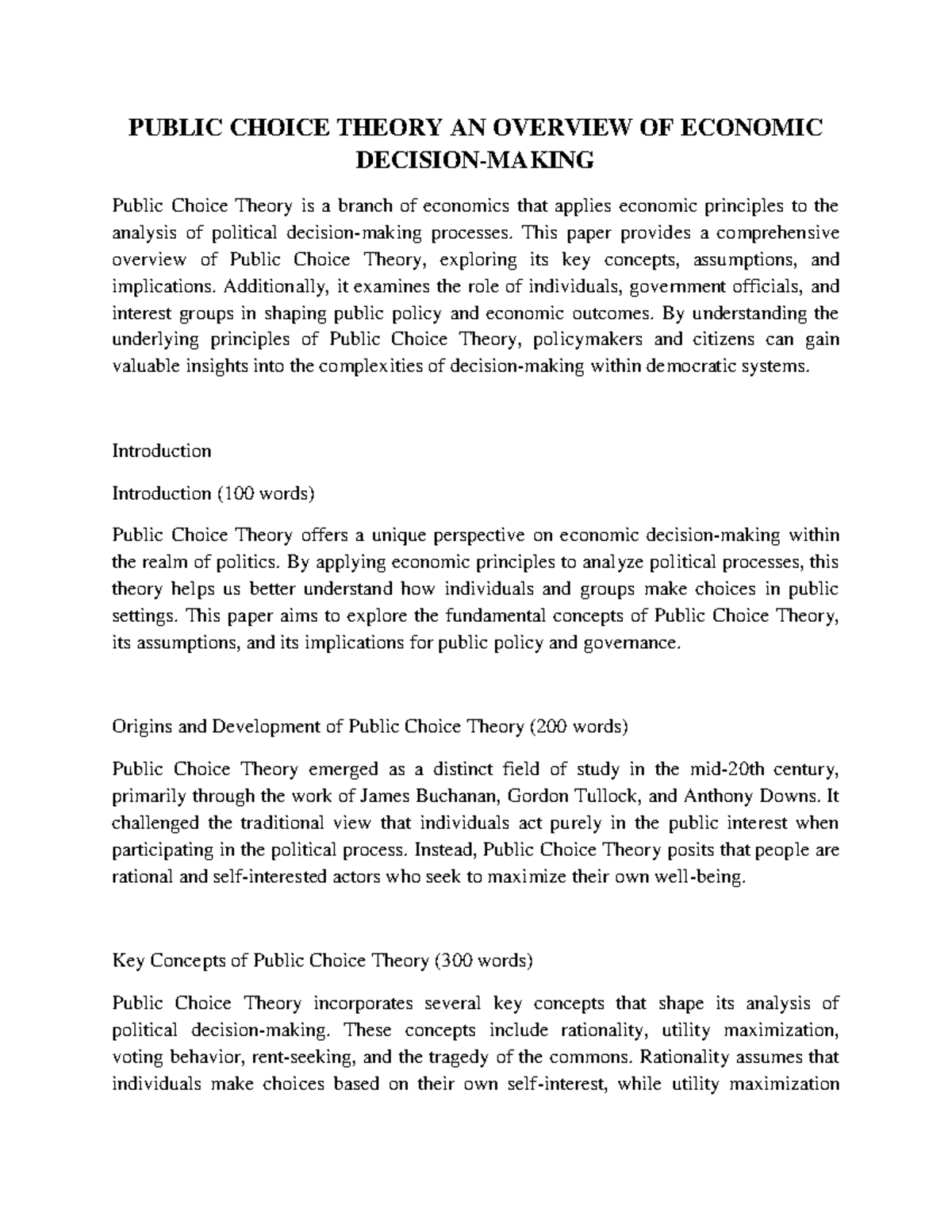 Public Choice Theory AN Overview OF Economic Decision - PUBLIC CHOICE ...